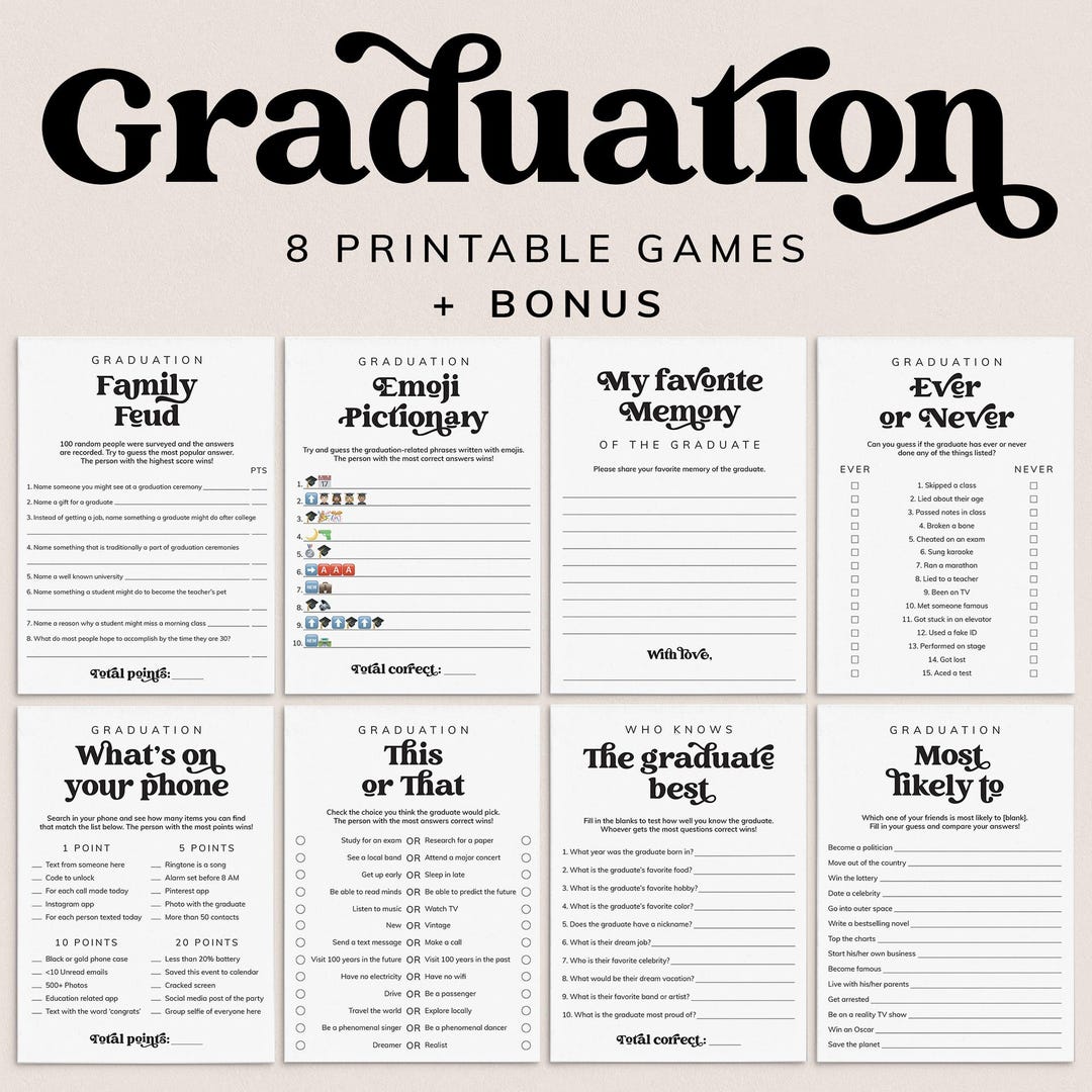 Fun Graduation Party Games Printable Modern Graduation Games Class of ...