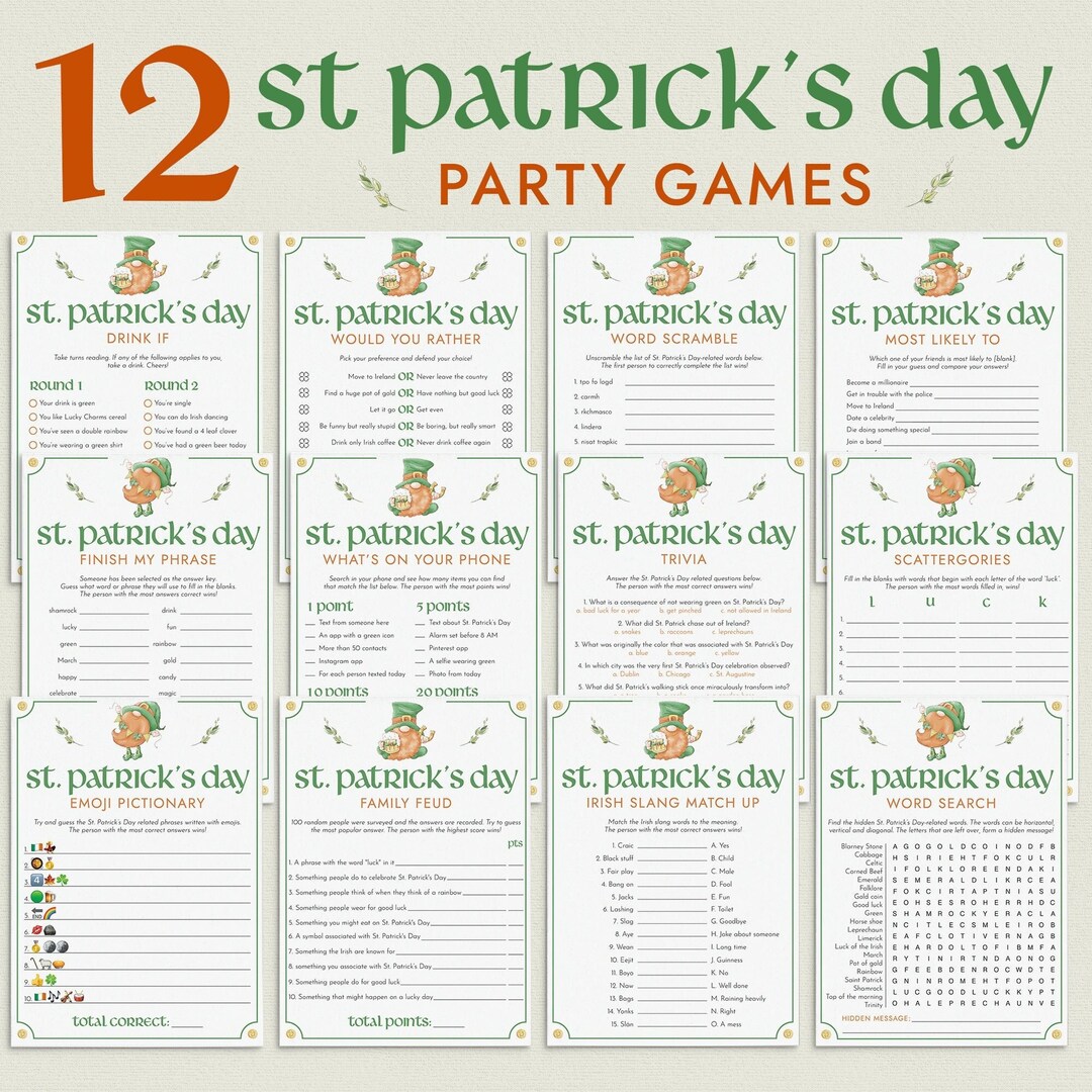 St Patricks Day Game Bundle Printable Adult St Patricks Party Games St ...
