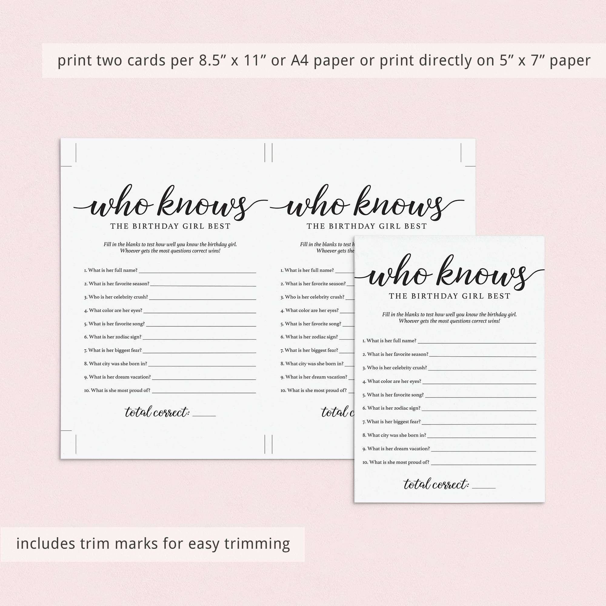 Birthday Trivia Game Printable Girl Birthday Who Knows the Birthday ...