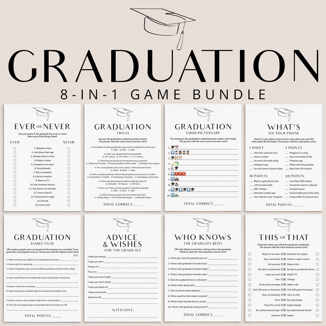 Simple Graduation Party Games Printable Modern Grad Games Class of 2026 ...