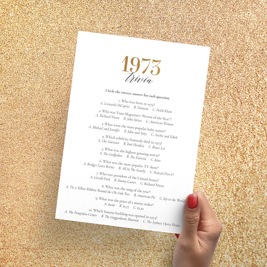1973 Trivia Quiz Printable Gold 50th Birthday Party Game Born - Etsy