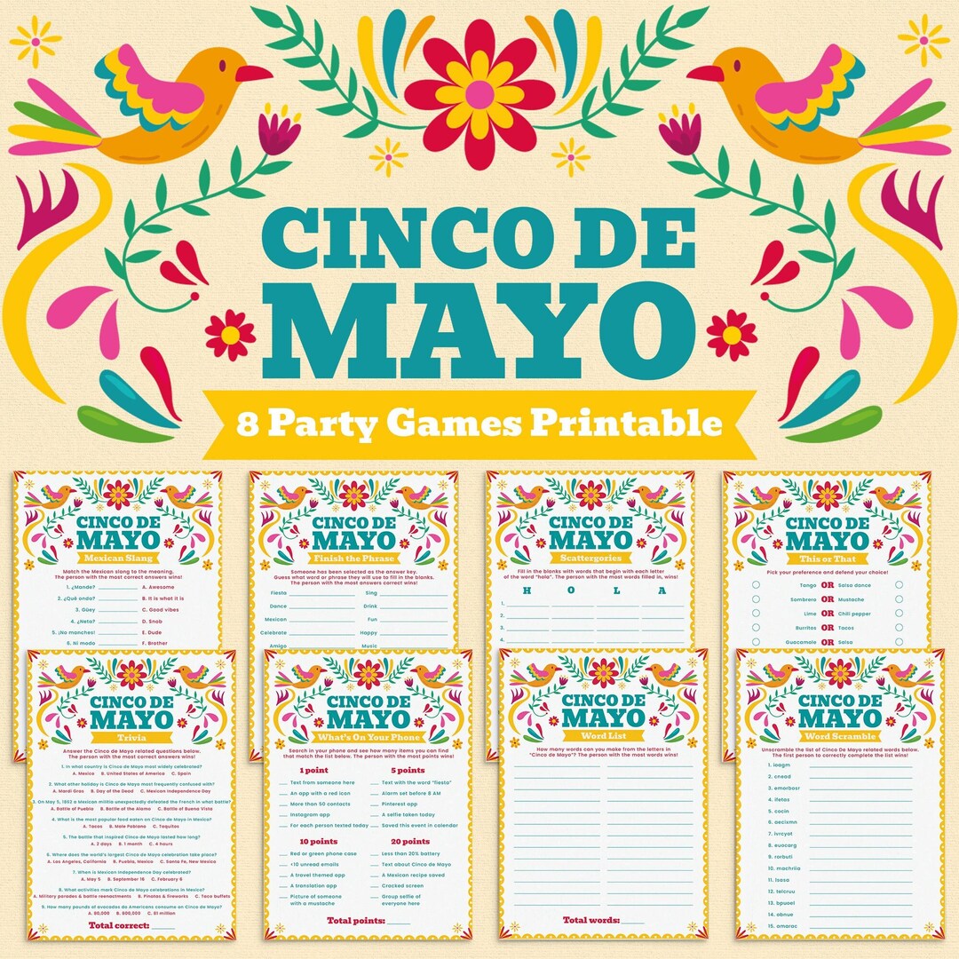 Cinco De Mayo Party Games Bundle Printable 5 De Mayo Games for Work ...