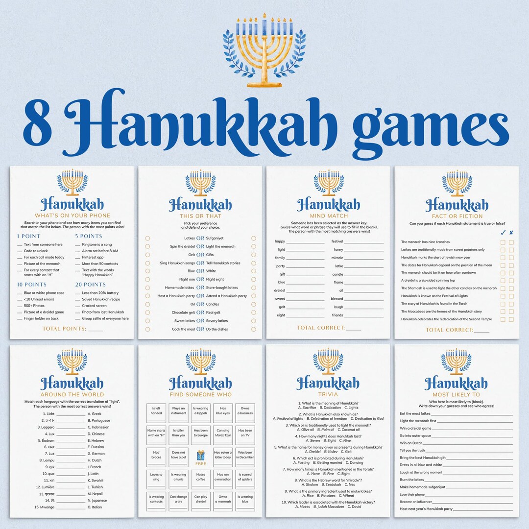Hanukkah Game Bundle Printable Hanukkah Games for Family Hanukkah Party ...