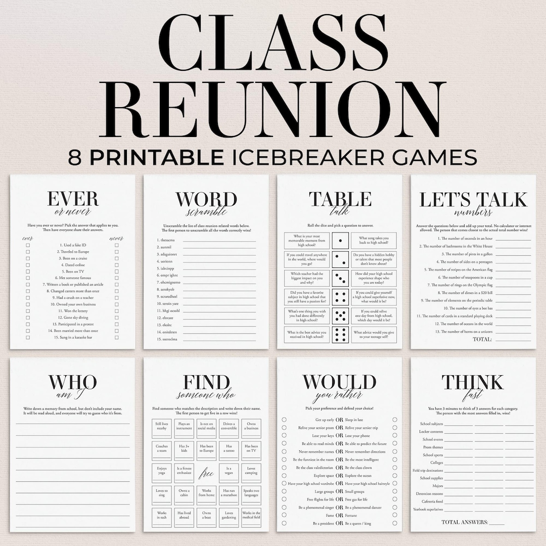 Class Reunion Games Printable High School Class Reunion Party Games for ...