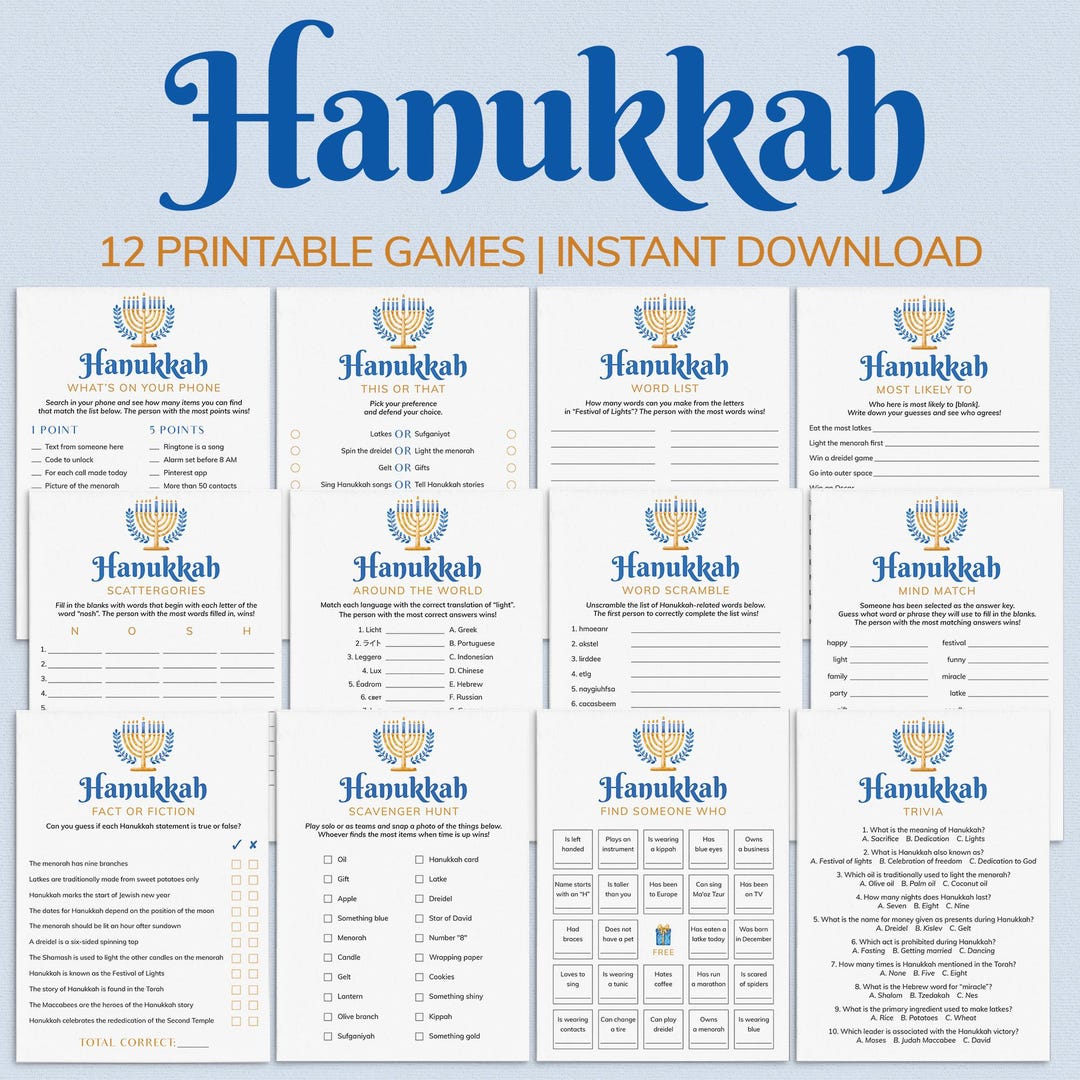 Hanukkah Games Printable Hanukkah Party Games for Family Hanukkah ...