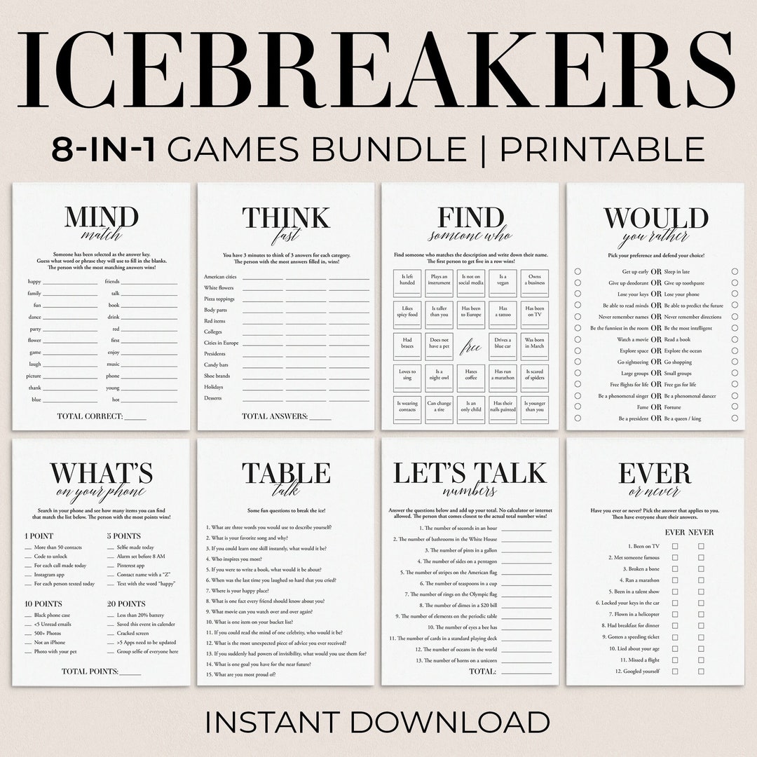 Icebreaker Games Bundle Printable Conversation Cards Dinner Party ...