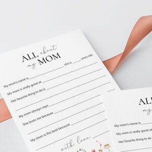 All About My Mom Printable Mothers Day Questionnaire Mothers Day ...