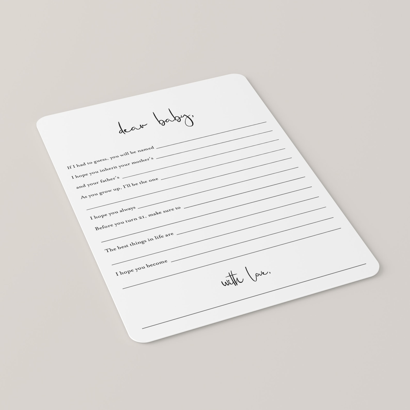 Dear Baby Printable Wishes for Baby Minimalist Dear Baby Cards Instant ...