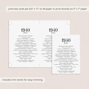 1940 Trivia Printable 85th Birthday Game Born in 1940 Quiz 85 Birthday ...