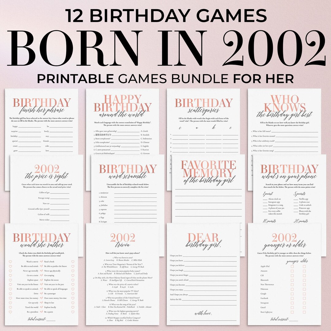 23rd Birthday Games for Her Born in 2002 Birthday Games Rose Gold ...