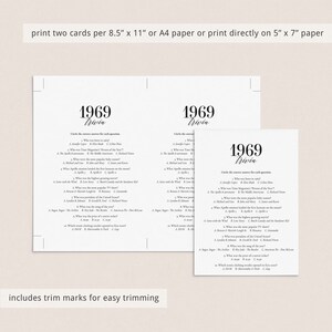 1969 Trivia Printable 60s Quiz 55th Birthday Party Game Back to the 60s ...