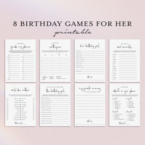 10 Printable Birthday Games For Her Bundle Adult Birthday Etsy Australia