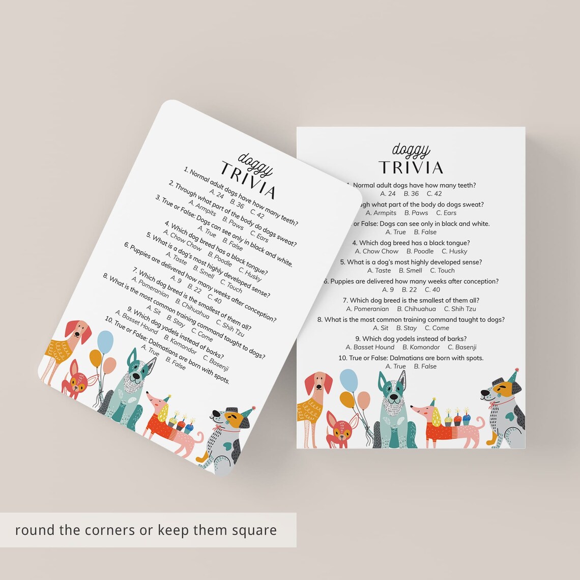 Dog Trivia Printable Doggy Quiz Questions Fun Facts About Dogs Trivia ...