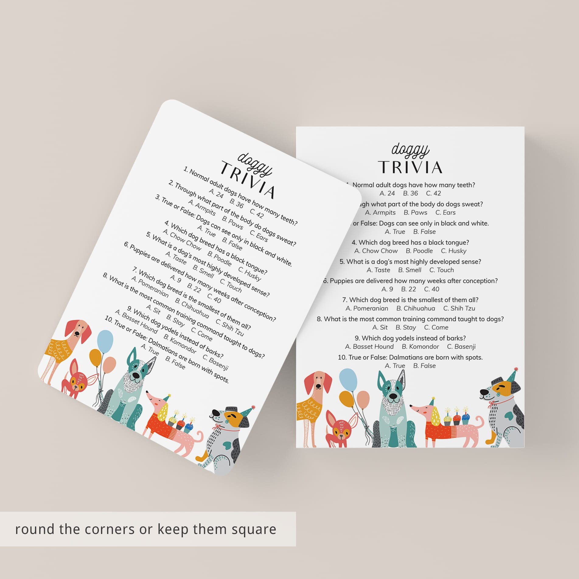 Dog Trivia Printable Doggy Quiz Questions Fun Facts About Dogs Trivia ...