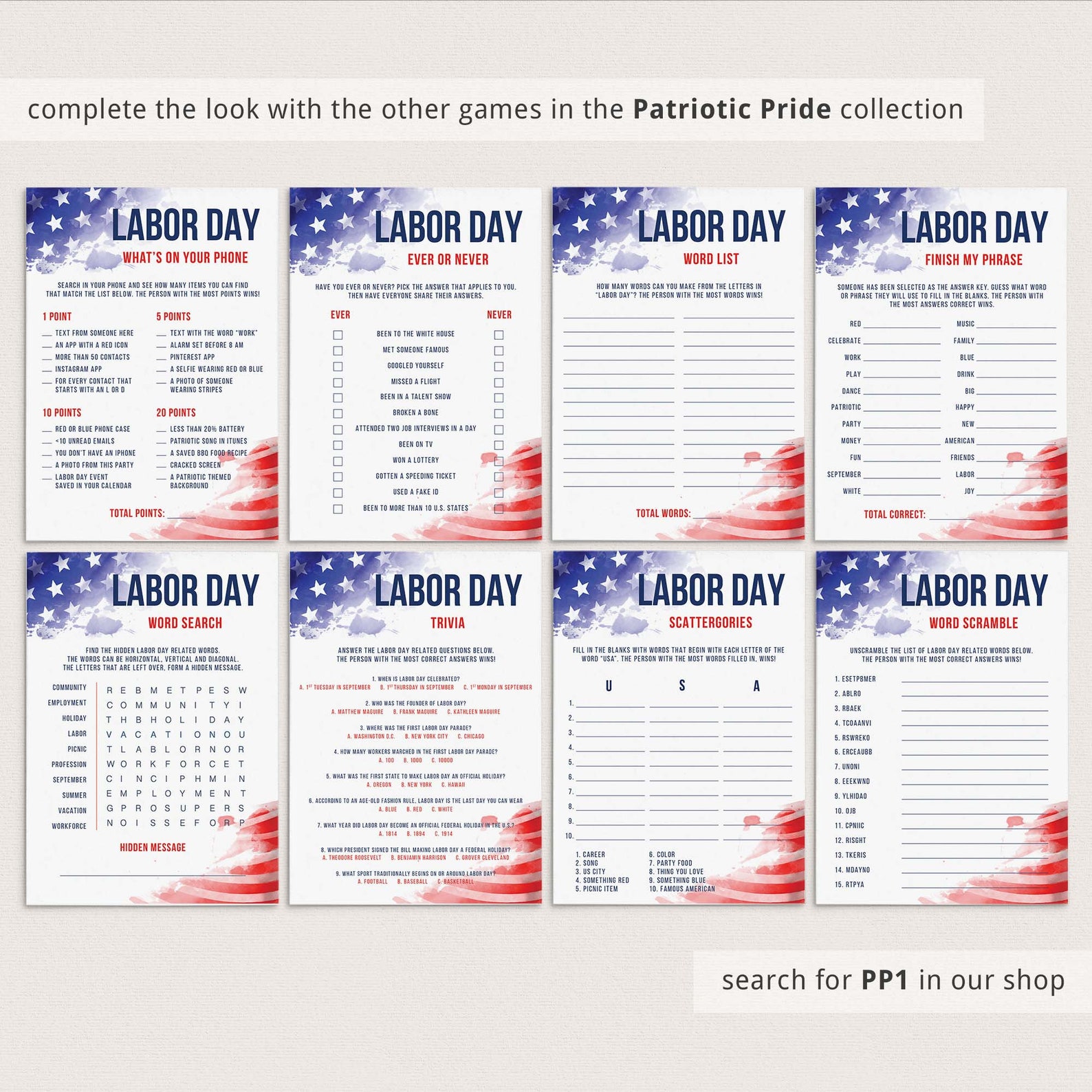 Labor Day Trivia Printable Labor Day Games USA Quiz Instant Download ...