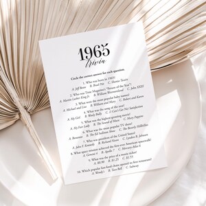1965 Trivia Printable 60s Quiz 60th Birthday Party Game Back to the 60s ...