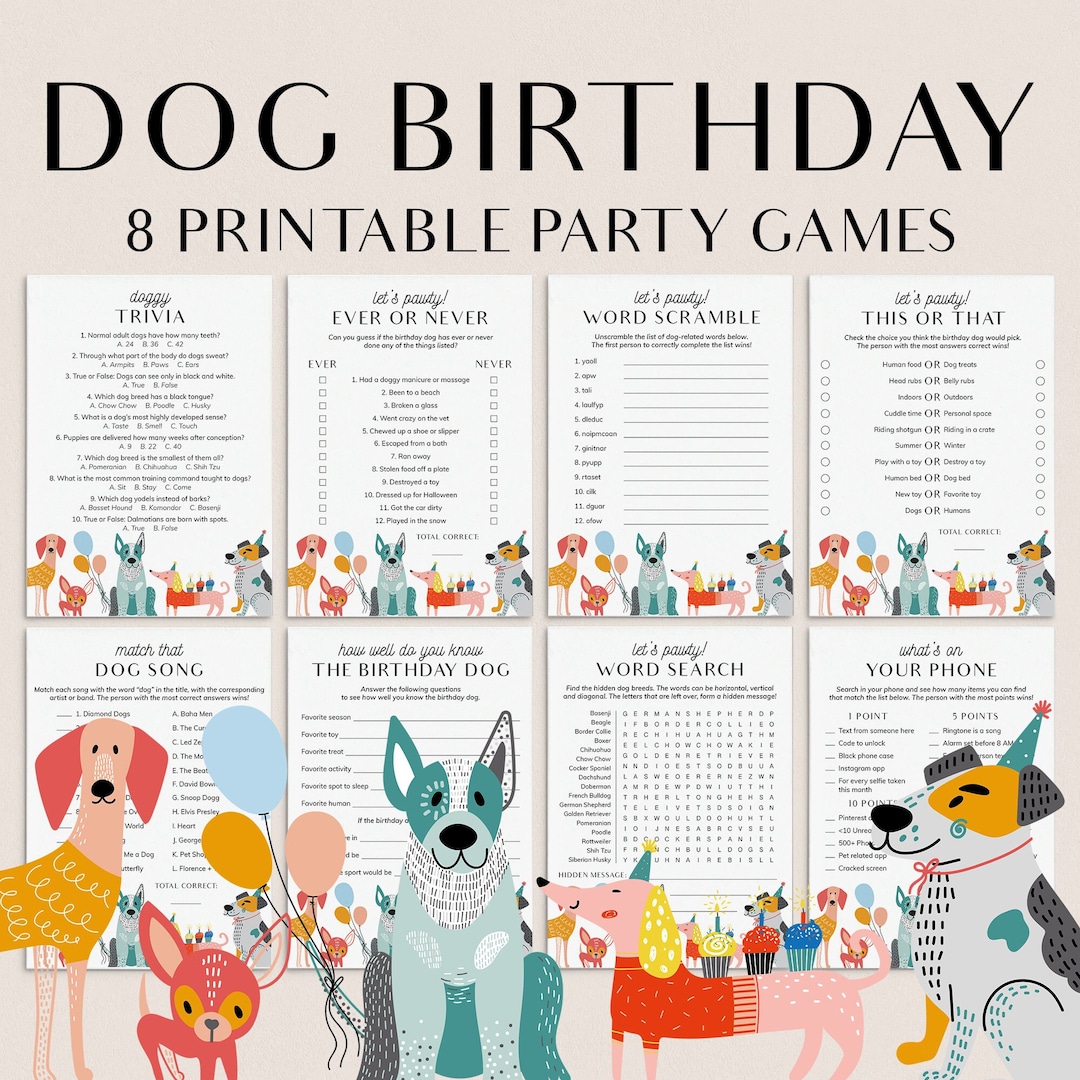 Dog Birthday Party Games Printable Dog Birthday Games Puppy Pawty ...