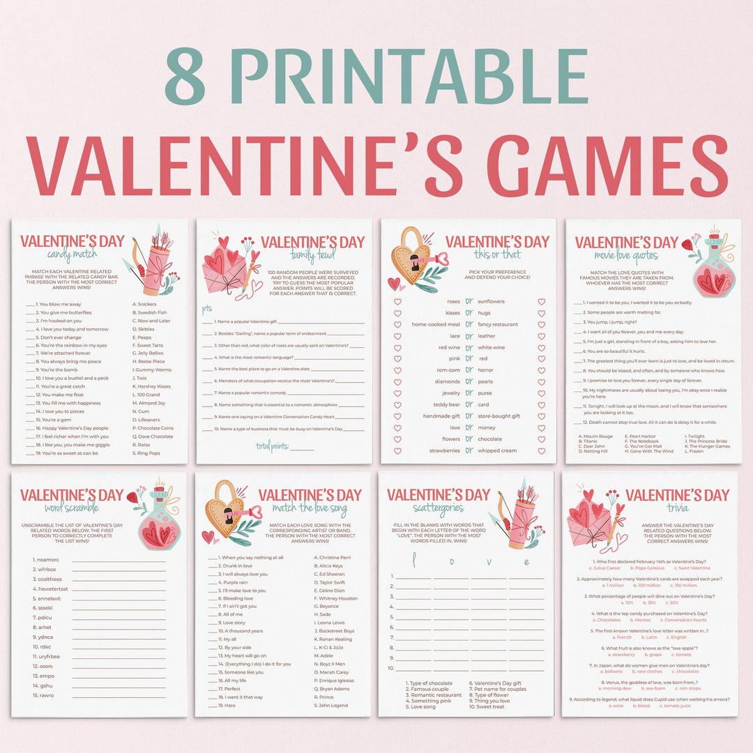 Valentine's Day Games Bundle Printable Valentines Party Game Package ...