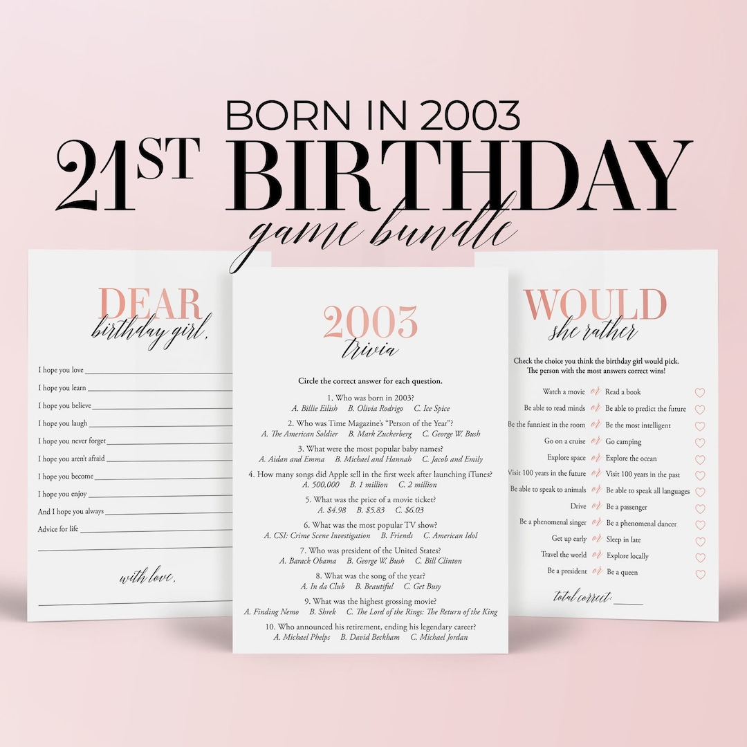 21st Birthday Games Bundle Printable 2003 Birthday Party Games for Her ...