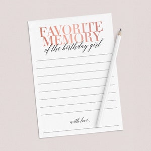 My Favorite Memory of the Birthday Girl Printable Birthday Memory Game ...