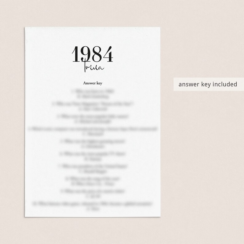 1984 Trivia Printable 80s Quiz 42nd Birthday Party Game Born in 1984 ...