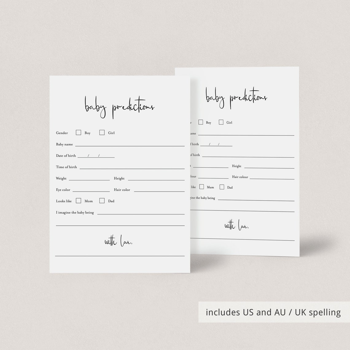 Baby Predictions Printable Modern Baby Shower Baby Prediction | Etsy