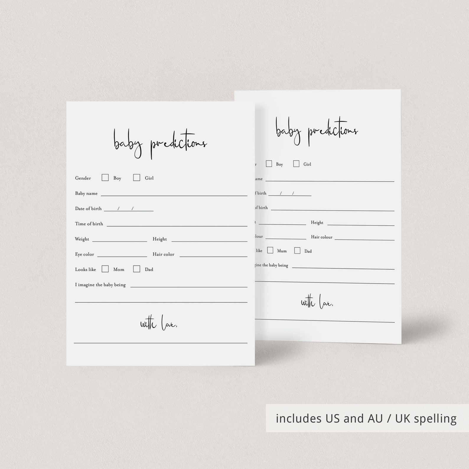 Baby Predictions Printable Modern Baby Shower Baby Prediction | Etsy
