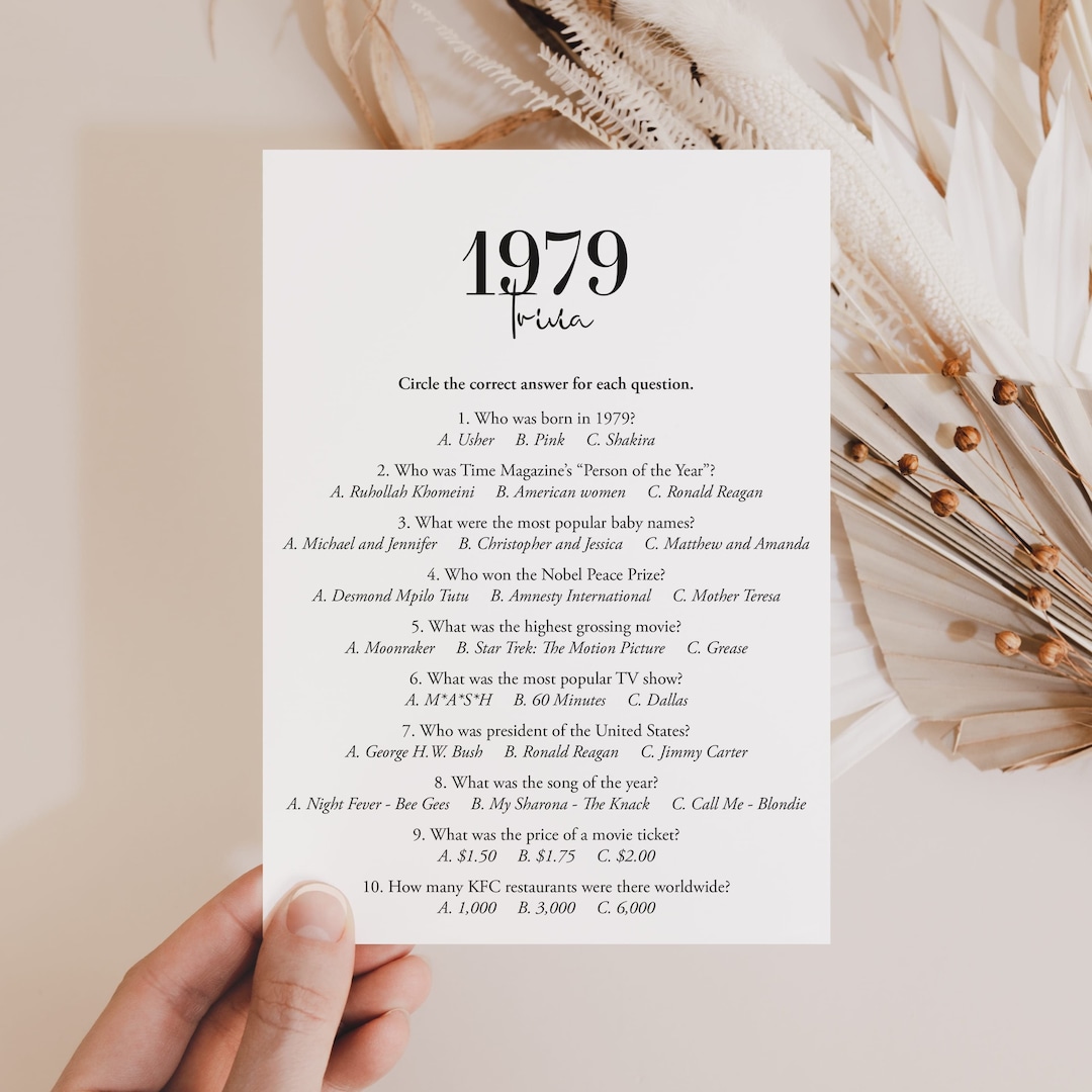 1979 Trivia Facts About 1979 Printable 70s Quiz 46th Birthday Ideas ...