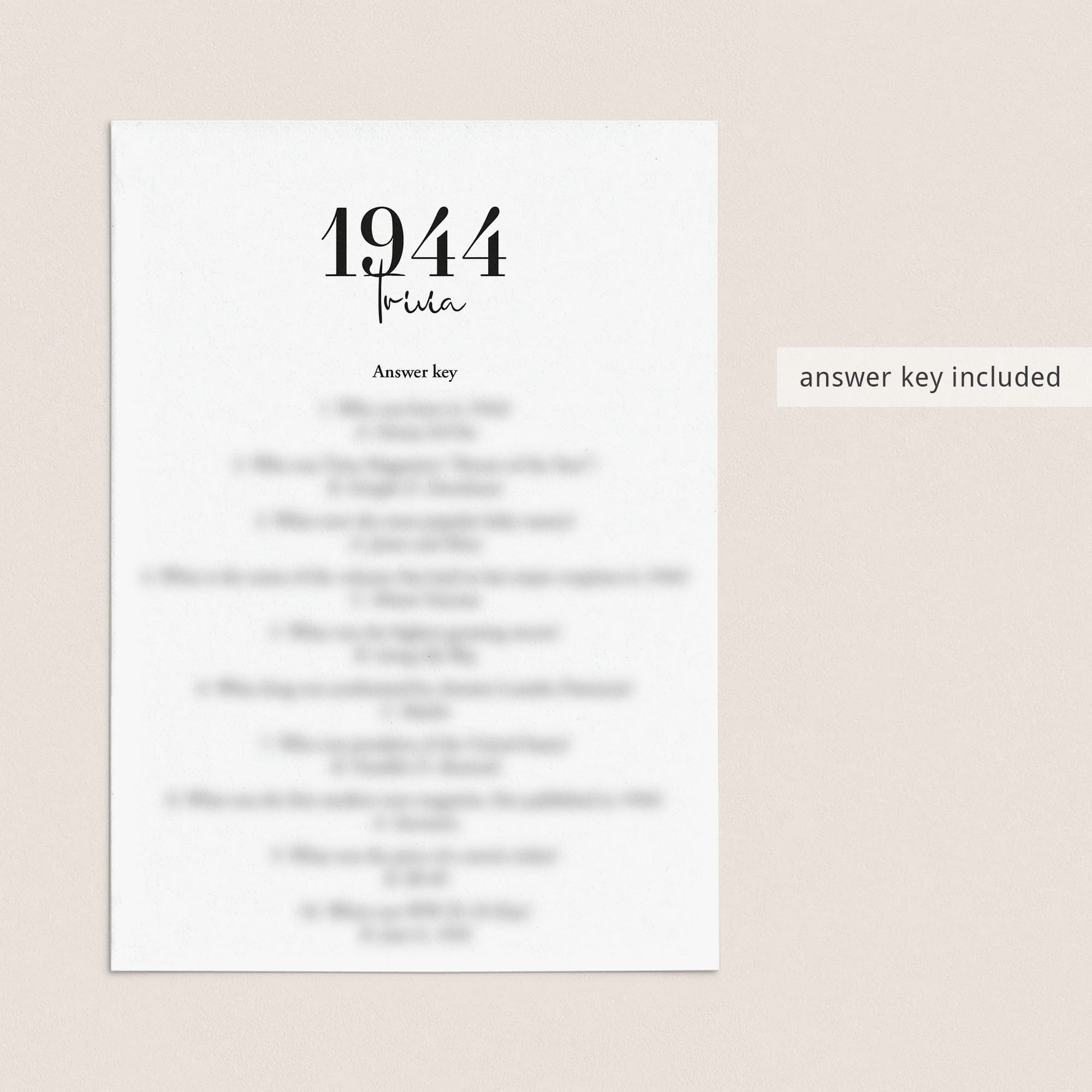 1944 Trivia Printable 82nd Birthday Game Born in 1944 Quiz 82 Birthday ...