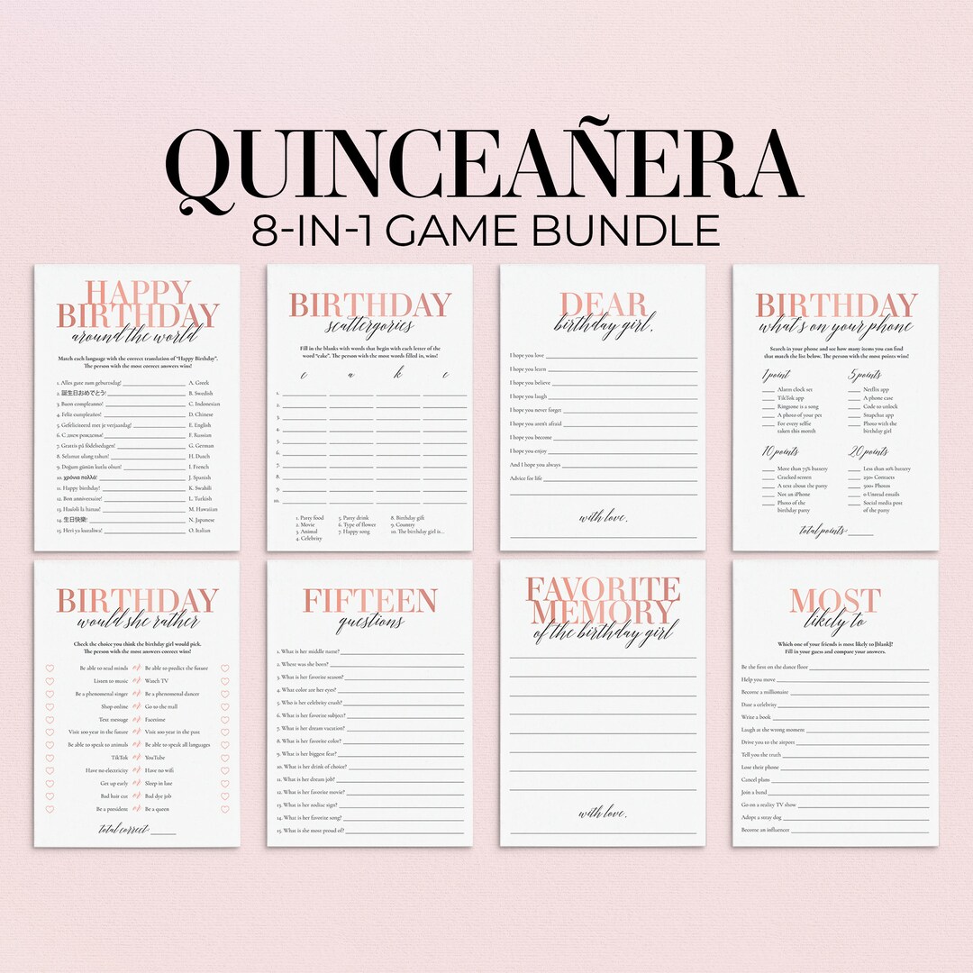 Quinceanera Games Bundle Printable Quinceanera Party Ideas - Etsy