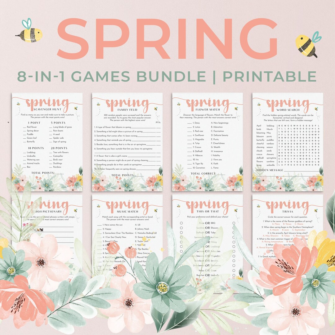 8 Spring Games Printable Spring Game Bundle Springtime Games for Kids ...