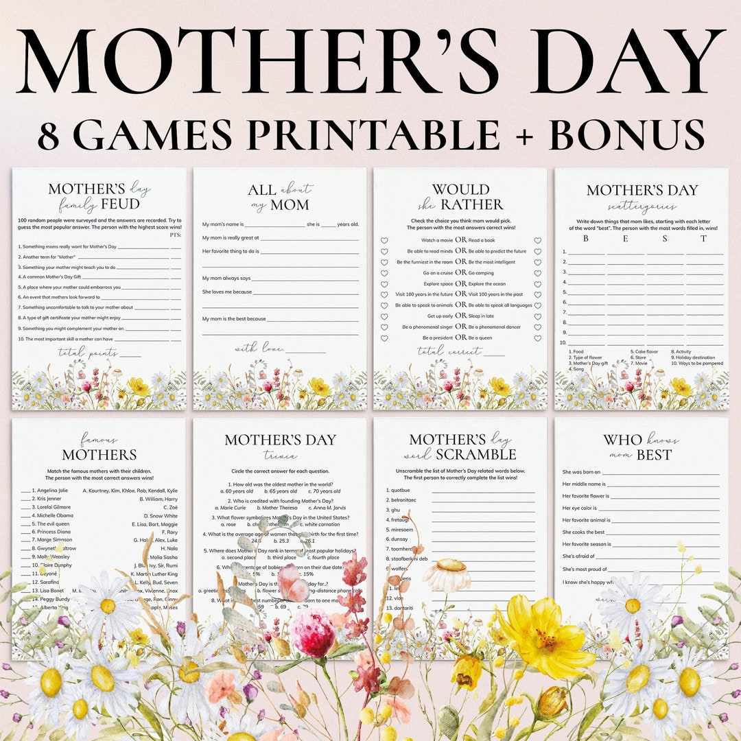 Mothers Day Game Bundle Printable Mother's Day Party Games Mom Family ...