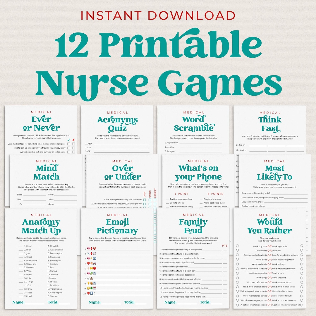 Nurse Party Games Bundle Nurse Week Activities Nurse Student Nurse ...