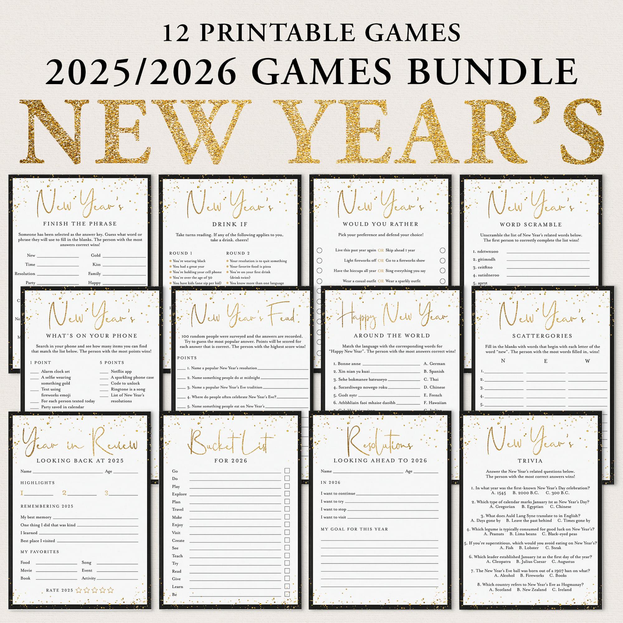 New Years Games Printable New Year's Eve Game Bundle New Year Party ...