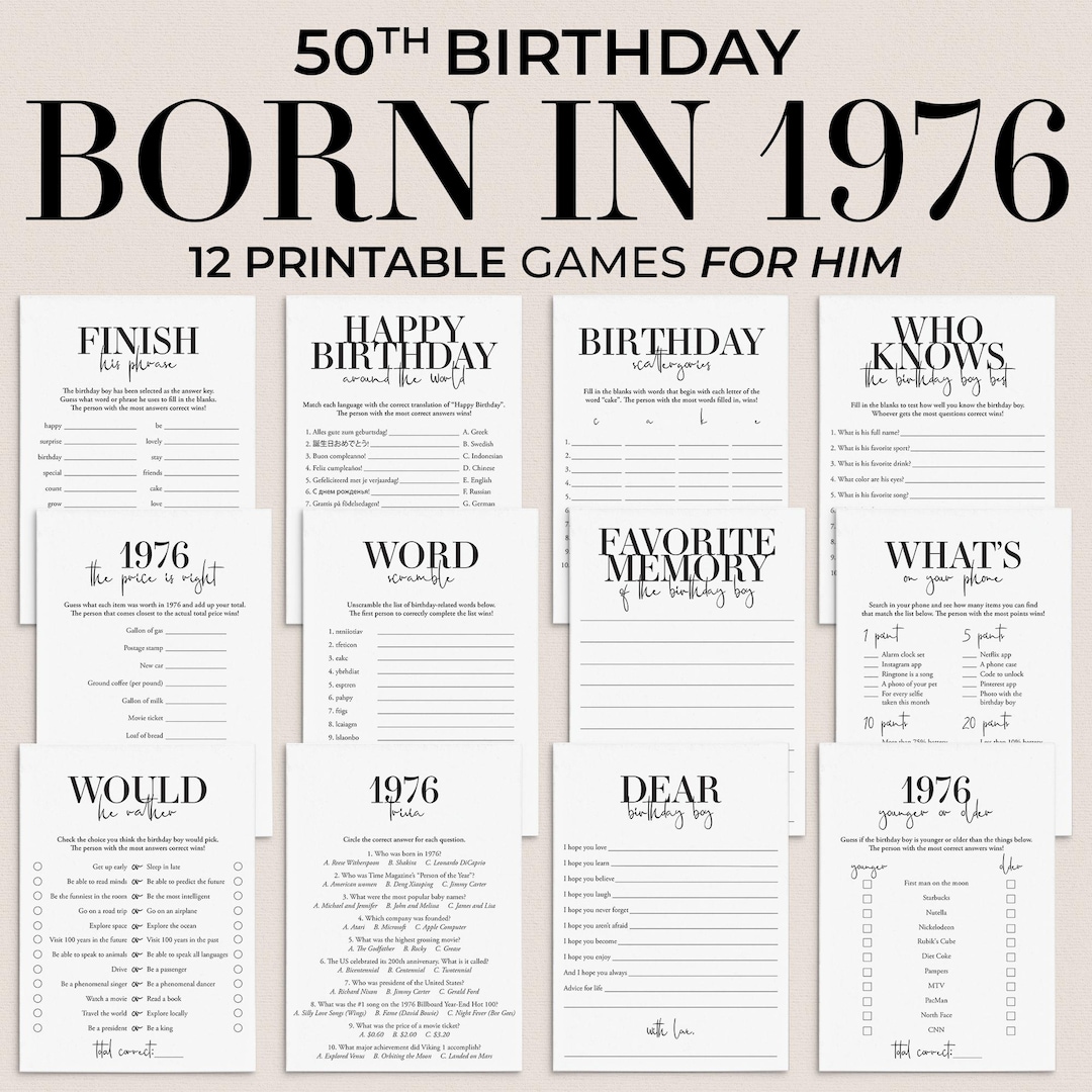 50th Birthday Games for Men Born in 1976 50th Birthday Ideas for Him ...