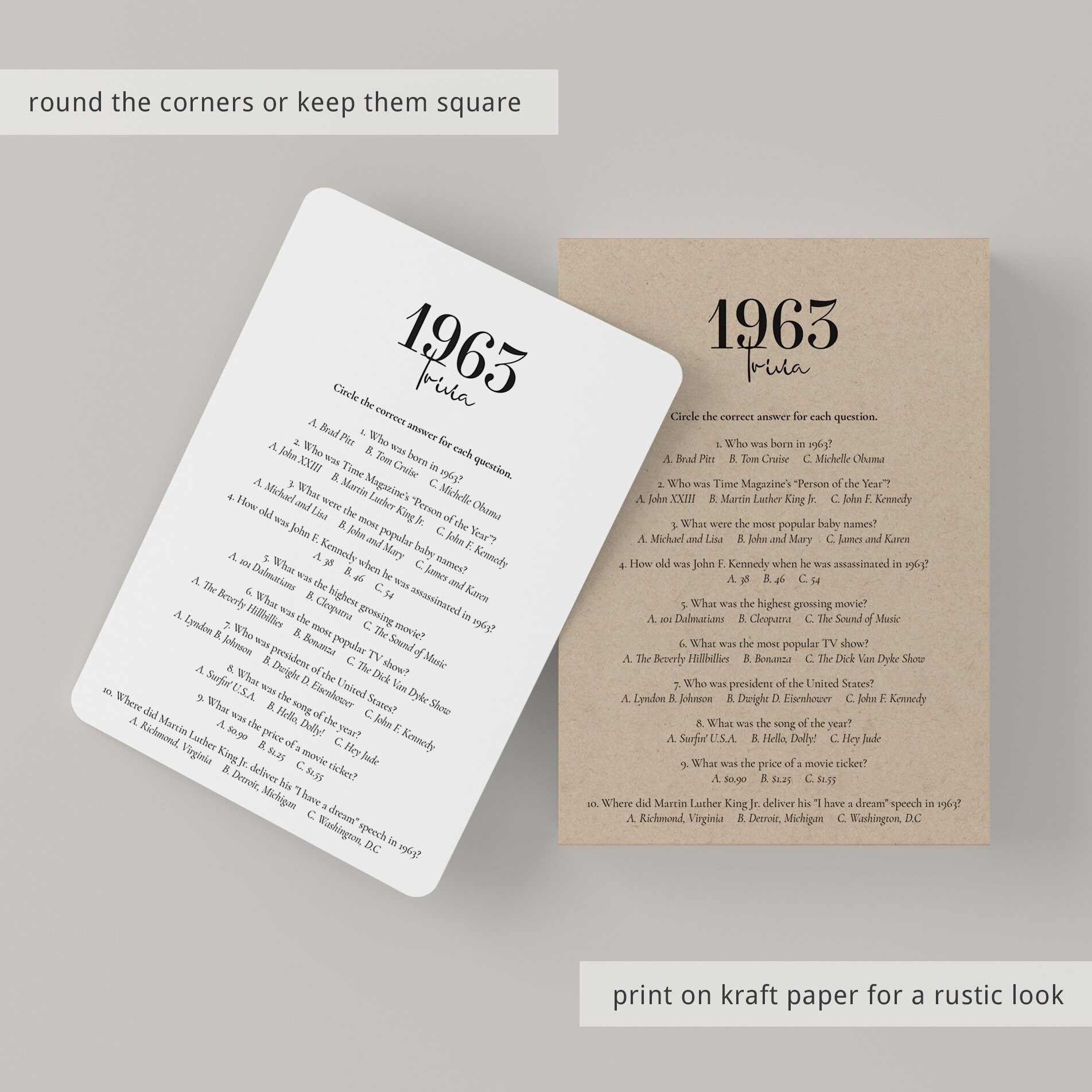 1963 Quiz Printable Fun Facts About 1963 Trivia Simple 60th - Etsy ...