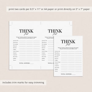 Think Fast Icebreaker Game Printable Family Party Game Night Ideas ...