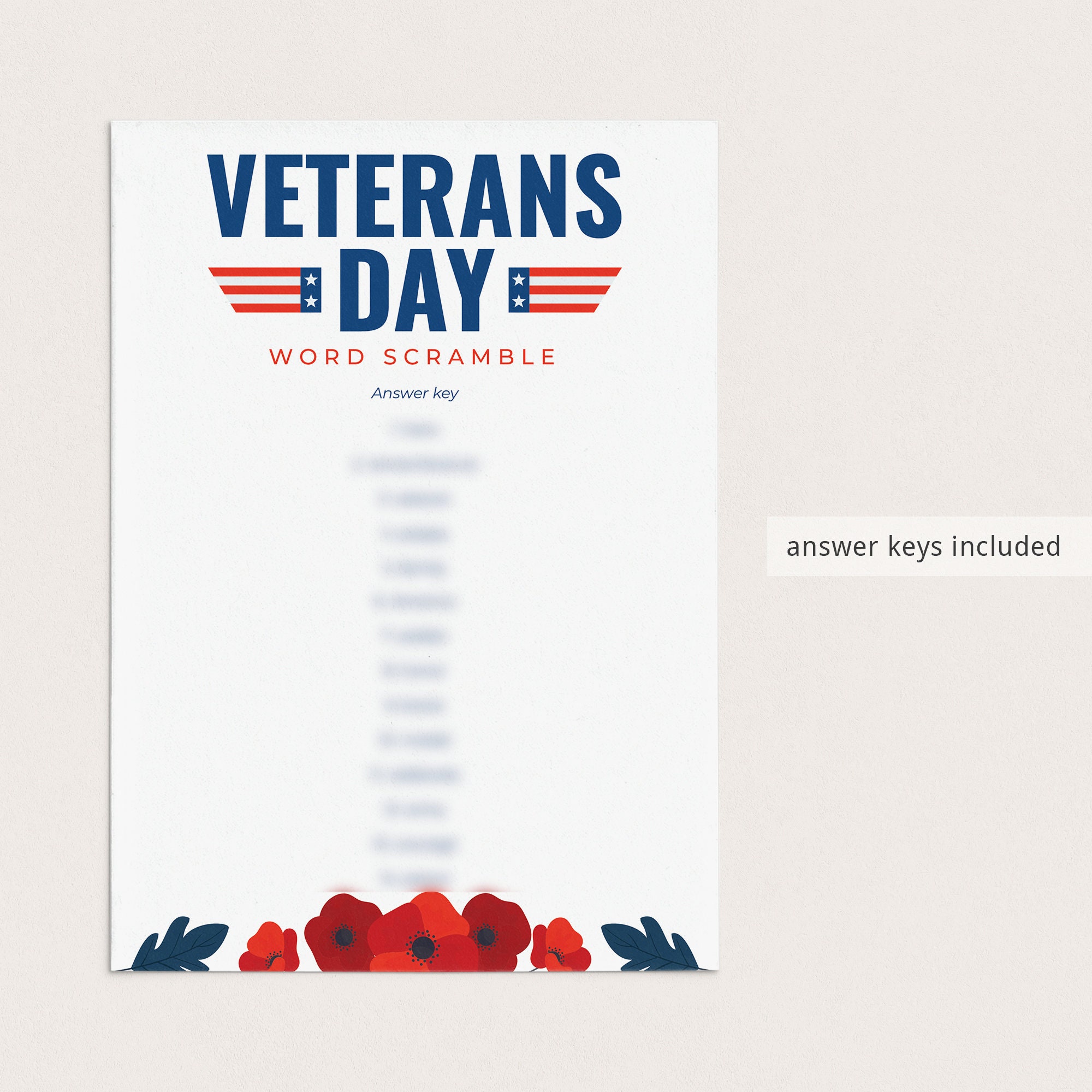Veterans Day Games Bundle Printable Veterans Day Cards Digital Download ...