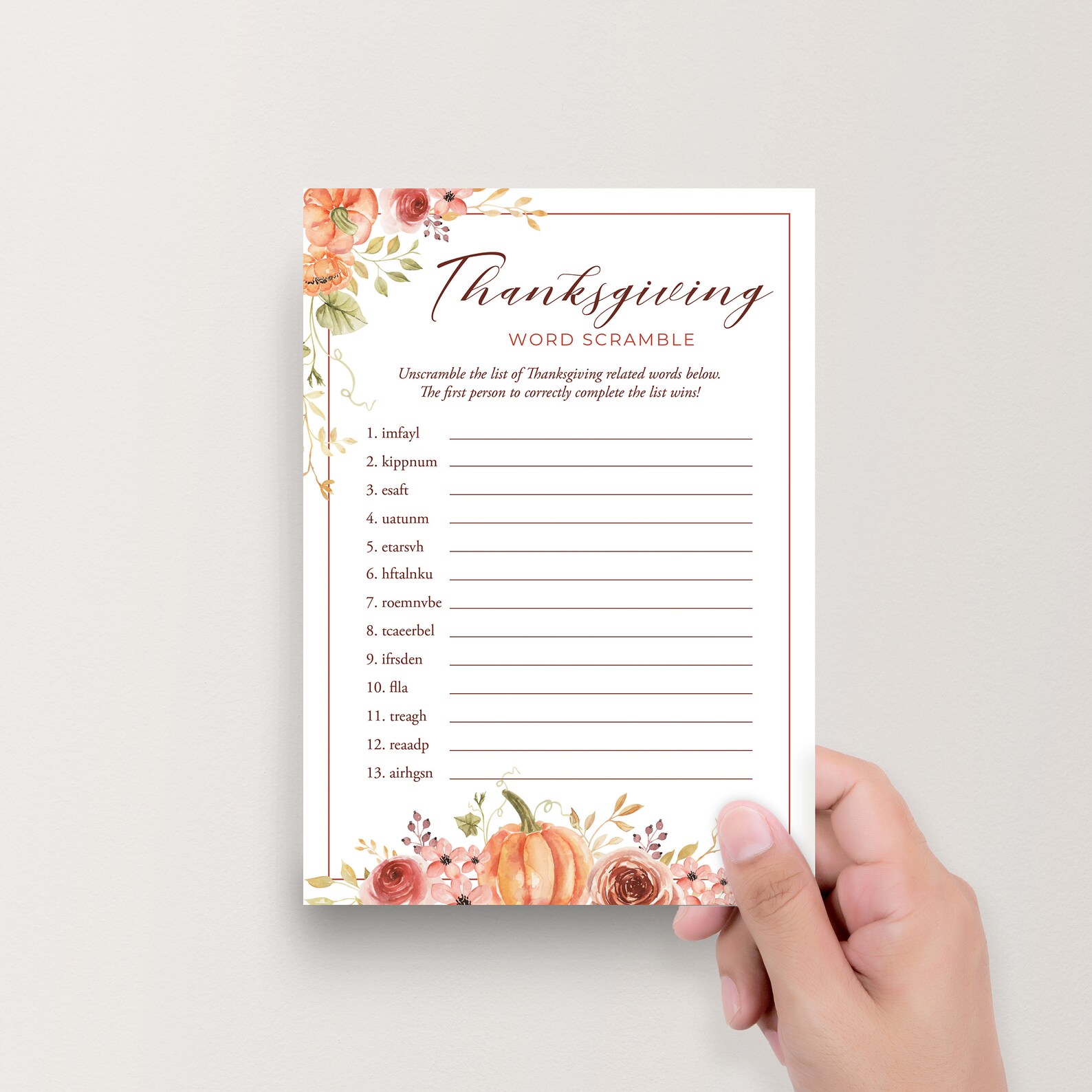 Thanksgiving Games for Family Printable Autumn Floral Thanksgiving Game ...
