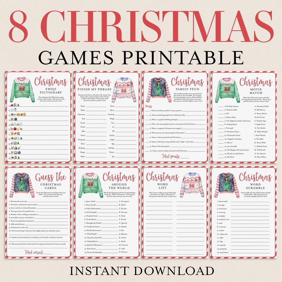 Ugly Sweater Christmas Party Games Bundle Printable Office Holiday ...
