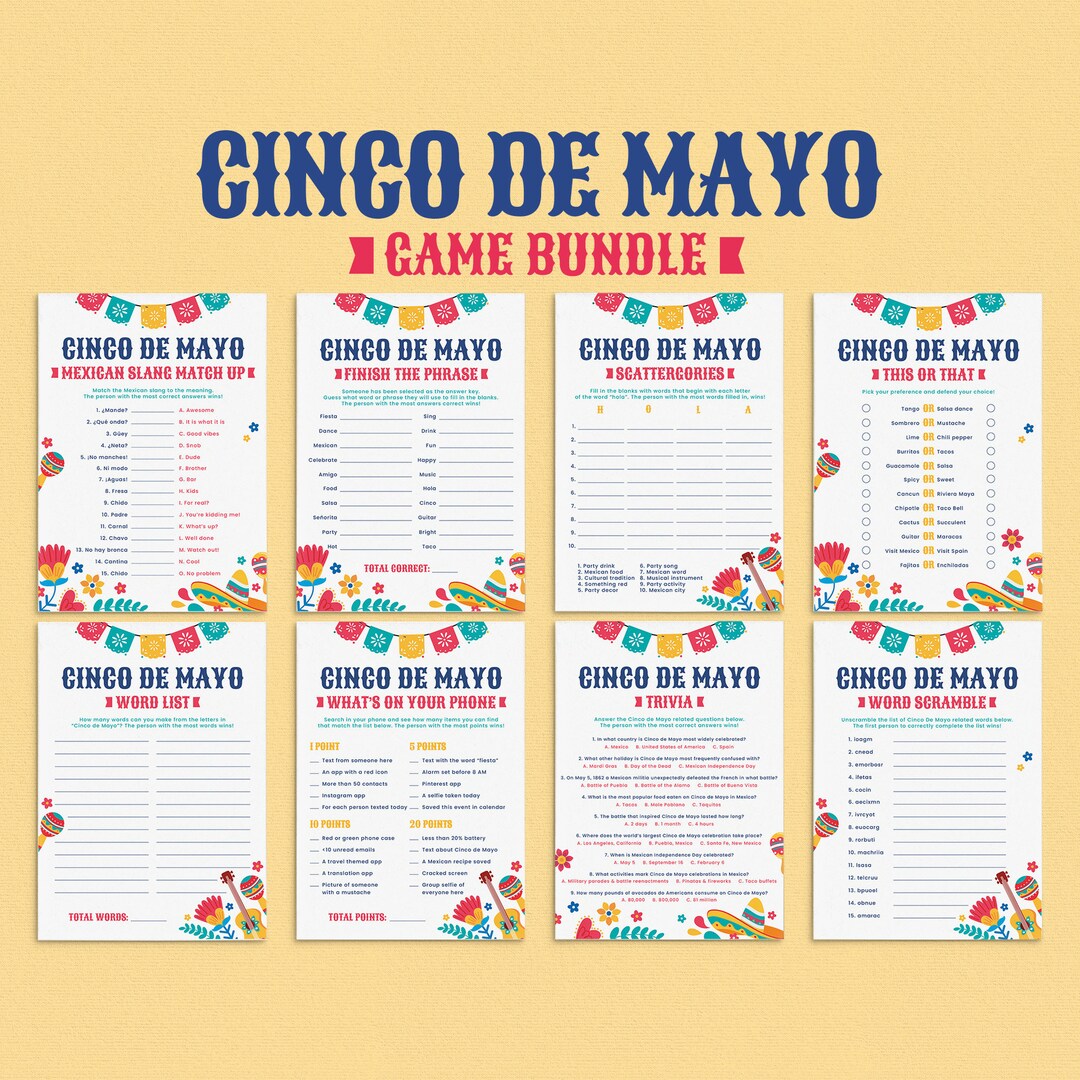 Cinco De Mayo Games Printable Cinco De Mayo Party Game Bundle - Etsy