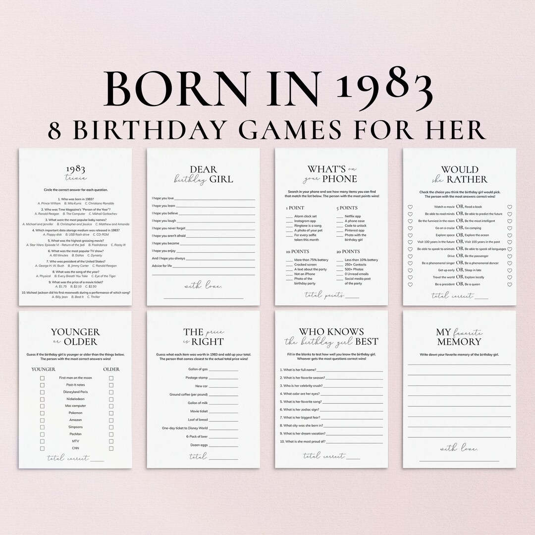 Born in 1983 41st Birthday Games for Her Fun Birthday Party Games ...