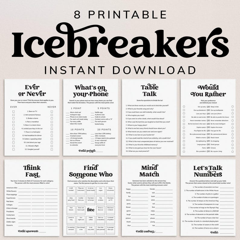 Icebreaker Games Printable Conversation Starters Icebreaker Bingo Get ...