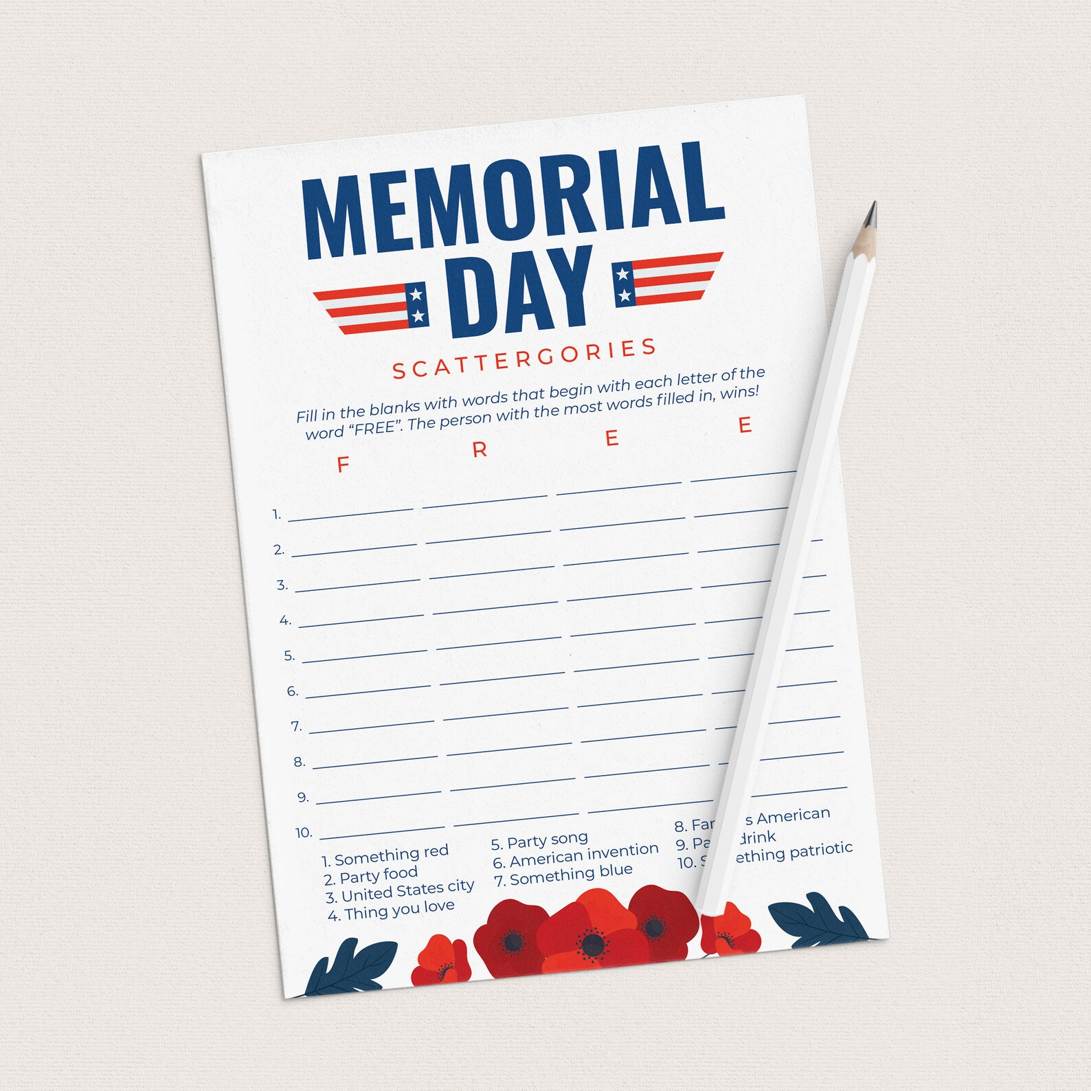 Memorial Day Games Printable Memorial Day Party Game Bundle Digital ...
