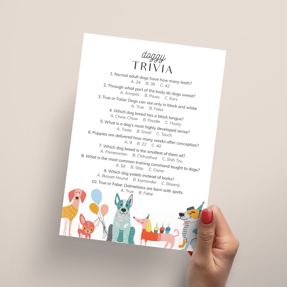 Dog Trivia Printable Doggy Quiz Questions Fun Facts About Dogs Trivia ...