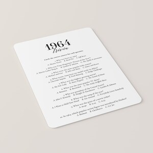 1964 Trivia Printable 60s Quiz 61st Birthday Party Game Back to the 60s ...