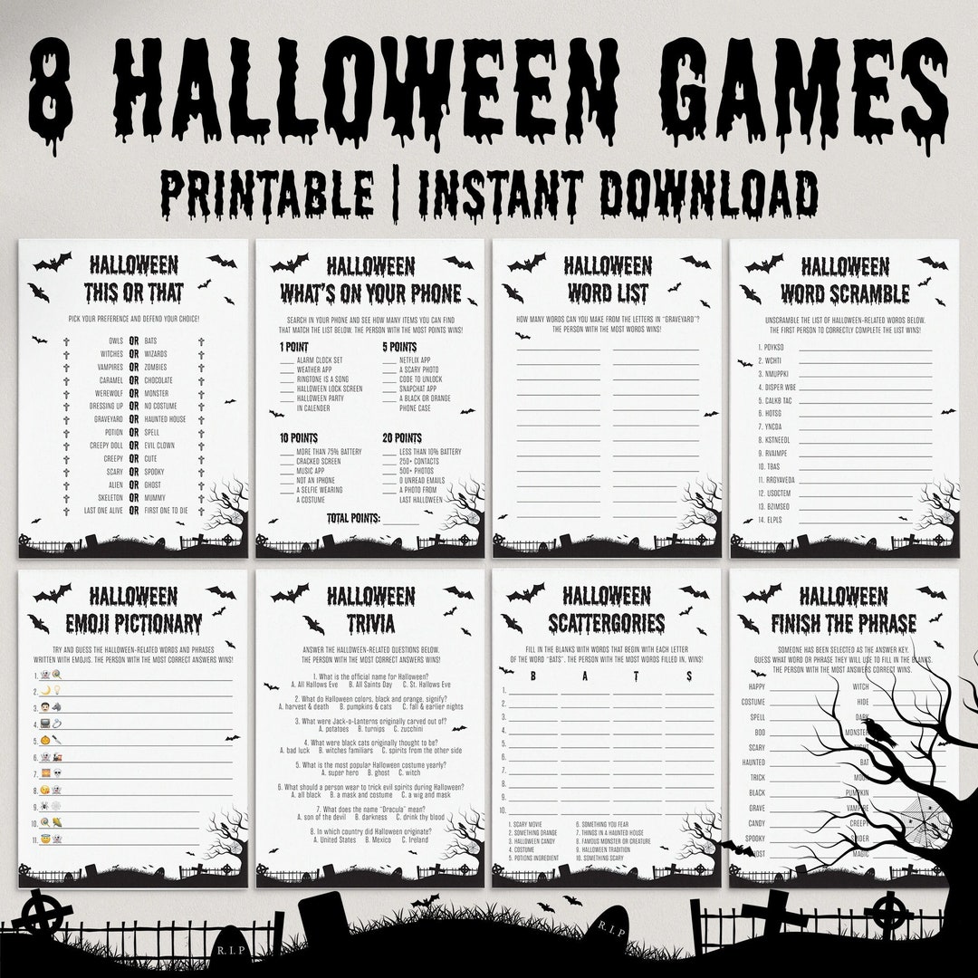 Halloween Games Printable Black and White Halloween Party Games ...