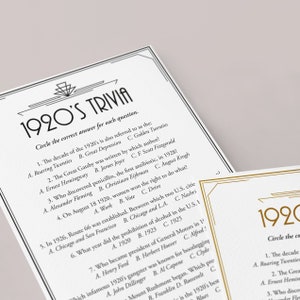1920s Trivia Printable 1920's Gatsby Party Game Speakeasy Party Decor ...