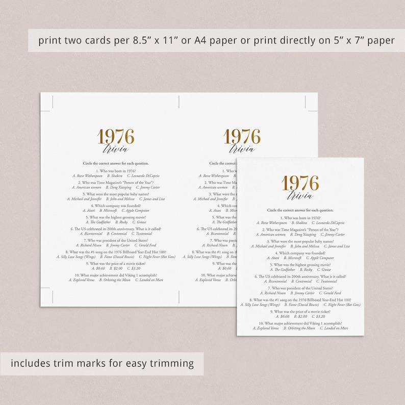50th Anniversary Party Games Printable Married in 1976 Games Bundle ...