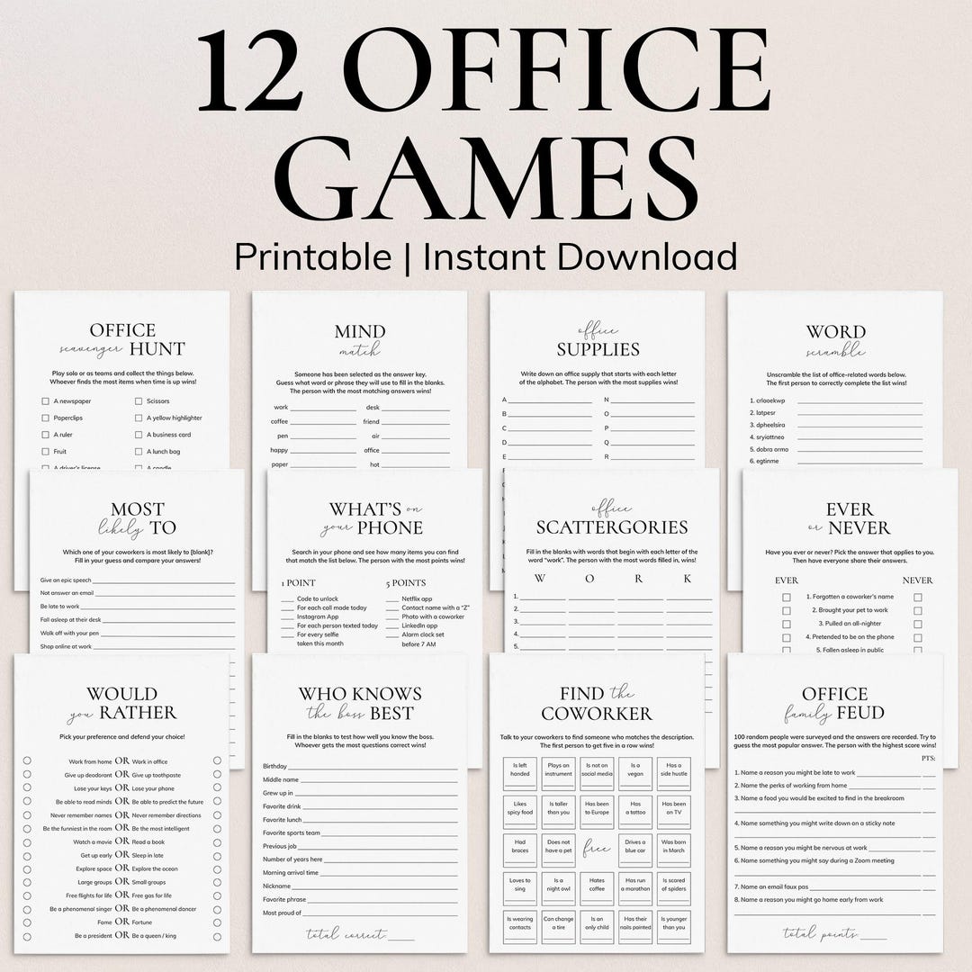 Printable Office Games for Work Games Team Building Games and ...